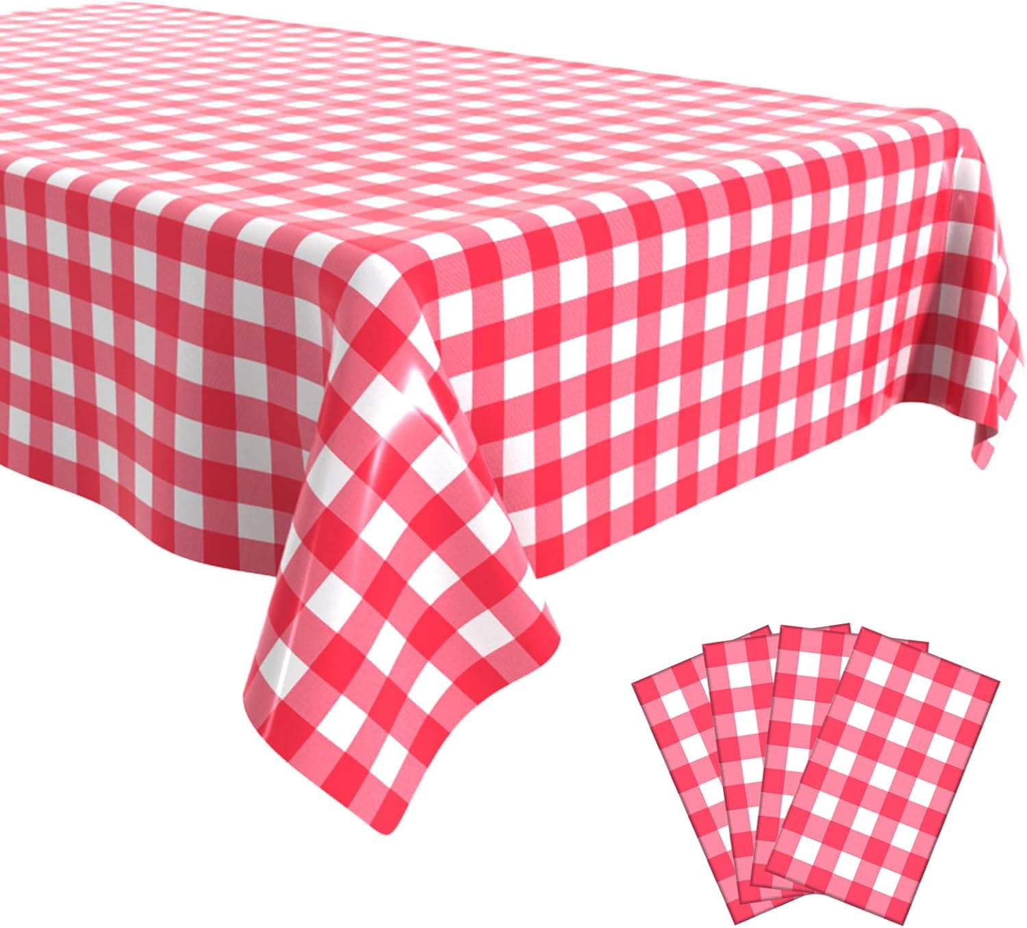 PHYSUN-4 Packs Red Gingham Picnic Tablecloths 54 * 108 Inch Red and ...