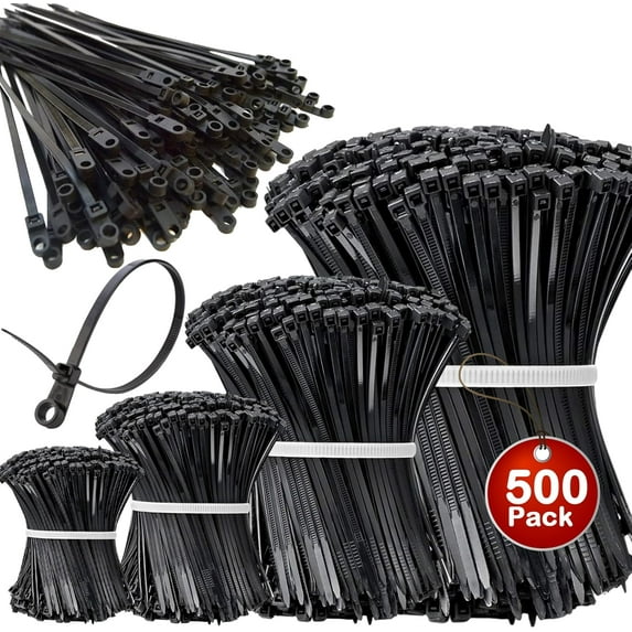 PHYSUN-400+100Pcs Zip Ties Assorted Sizes Black Zip Ties with Screw ...