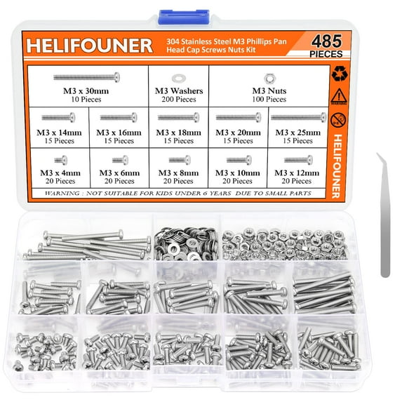 PHYSUN-485 Pieces M3 x 4mm /6mm /8mm /10mm /12mm /14mm /16mm /18mm ...