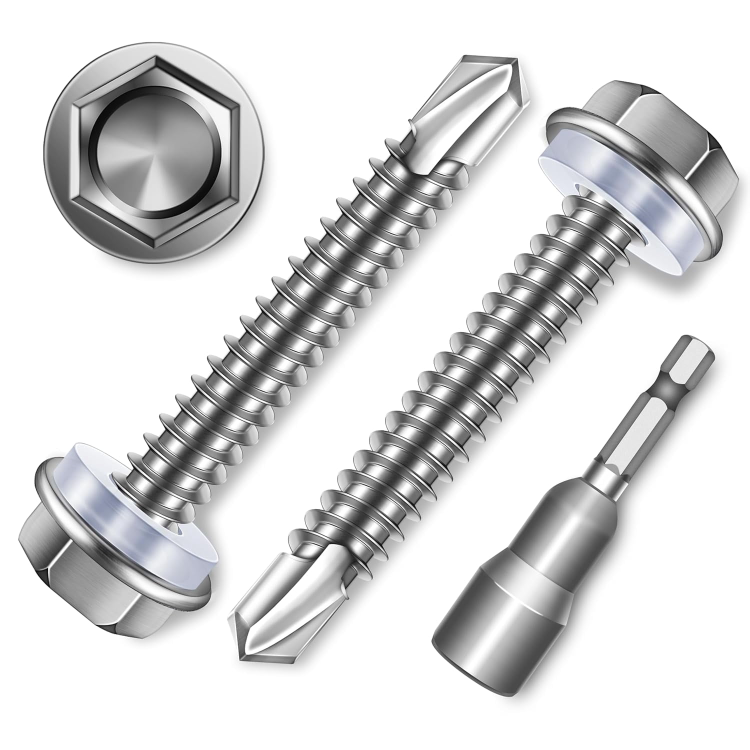 PHYSUN-50Pcs #12 x 1-1/2" Sheet Metal Screws, 410 Stainless Steel Self ...