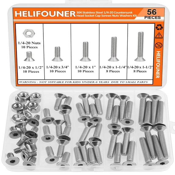 PHYSUN-56 Pieces 1/4-20 x 1/2" 3/4" 1" 1-1/4" 1-1/2", Countersunk Head ...