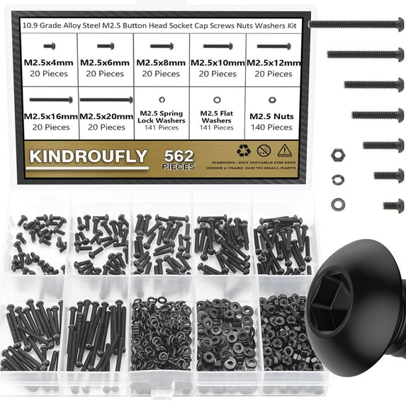 PHYSUN-562 Pieces Black M2.5 x 4/6 /8/10 /12/16 /20mm Button Head ...