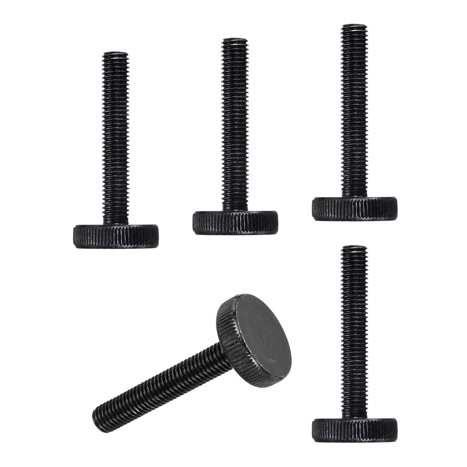 PHYSUN-5pcs M10 x 60mm Knurled Thumb Screws, Black Steel Flat Head ...