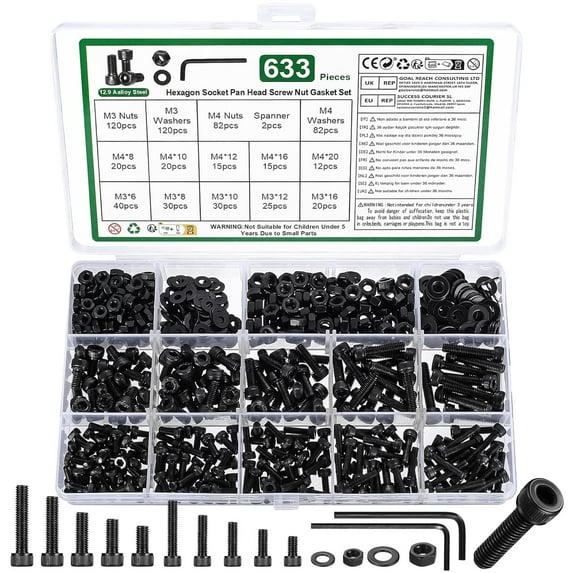 PHYSUN-633 Pcs M3 M4 Screws Set, Metric Bolt Assortment, Hex Socket ...