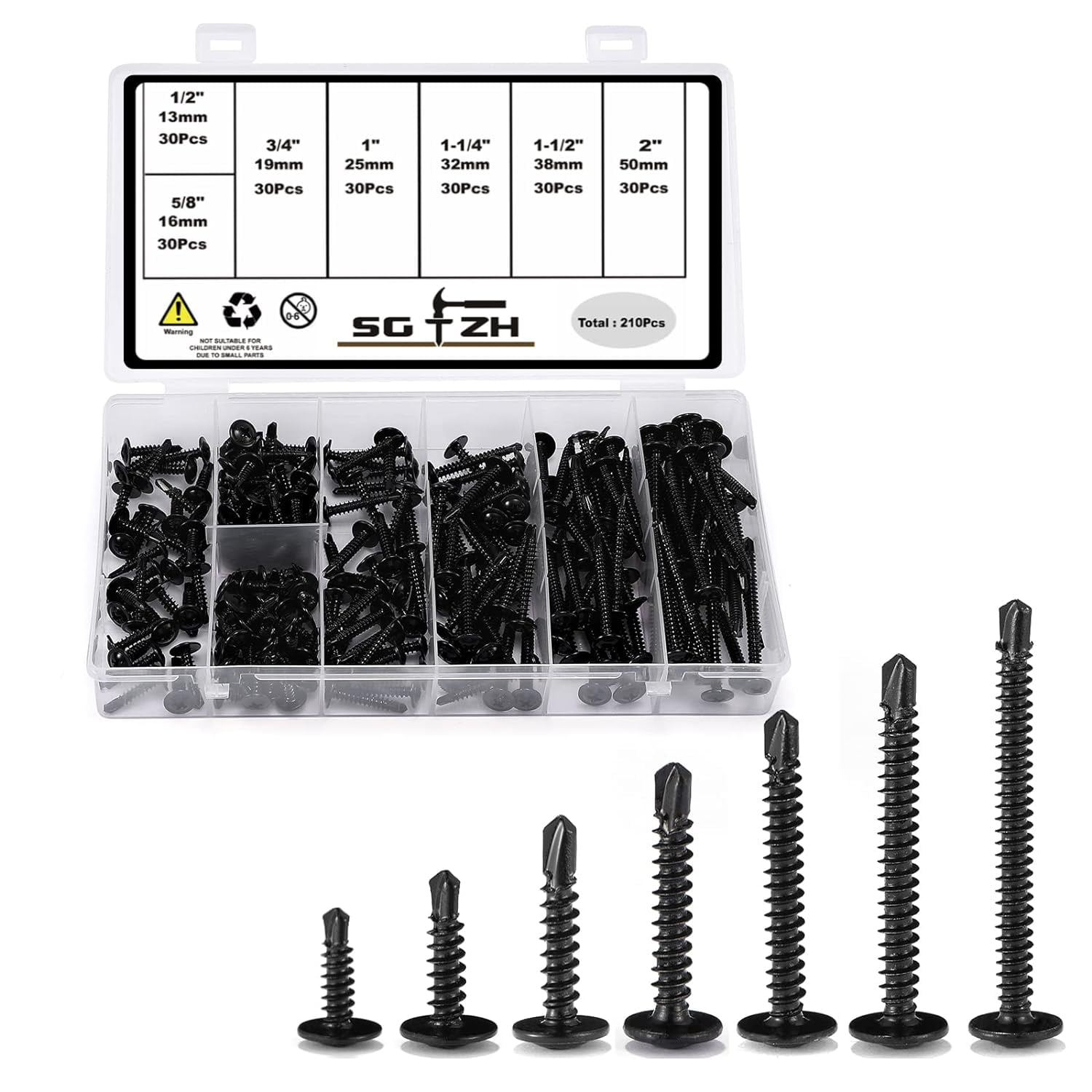PHYSUN-#8 Screws Assortment Set 210Pcs Sheet Metal Screws 410 Stainless ...