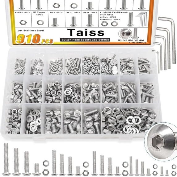 PHYSUN-910PCS Metric Screw Assortment M2 M3 M4 M5 M6,304 Stainless ...