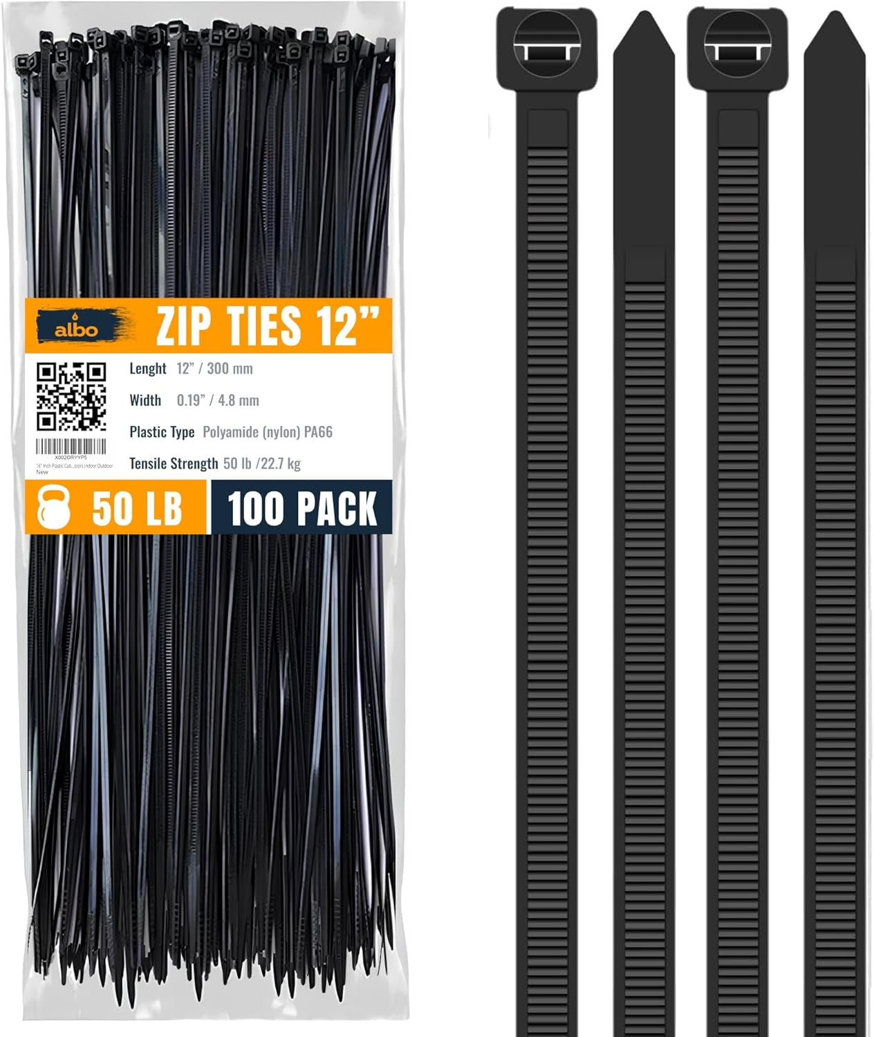 PHYSUN-ALBO Black Zip Ties 12 Inch Long Zip Ties Plastic Cable Ties ...