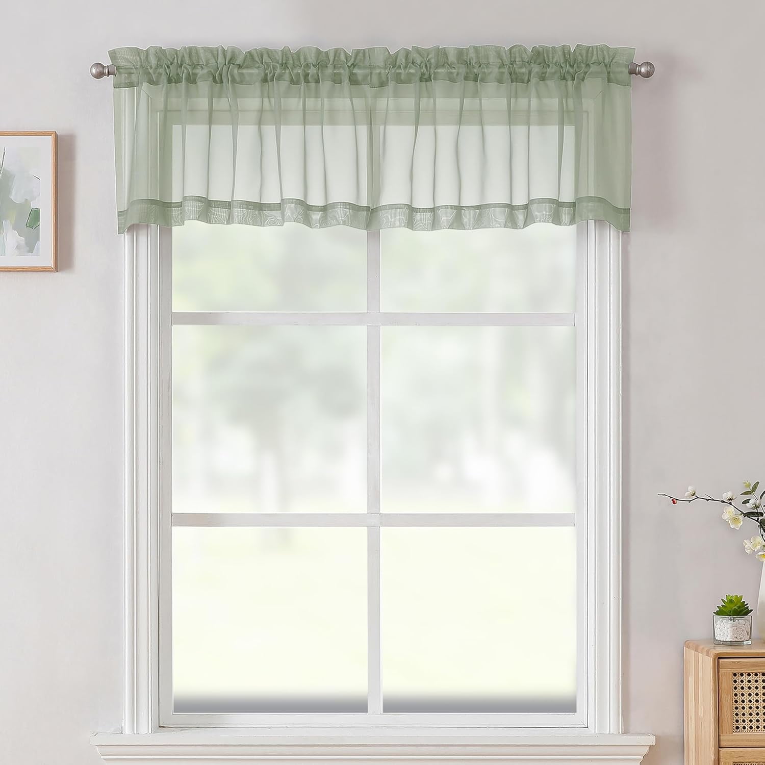 PHYSUN-Aiyufneg 2 Panels Sage Green Sheer Valance - Short Fresh Sheer ...