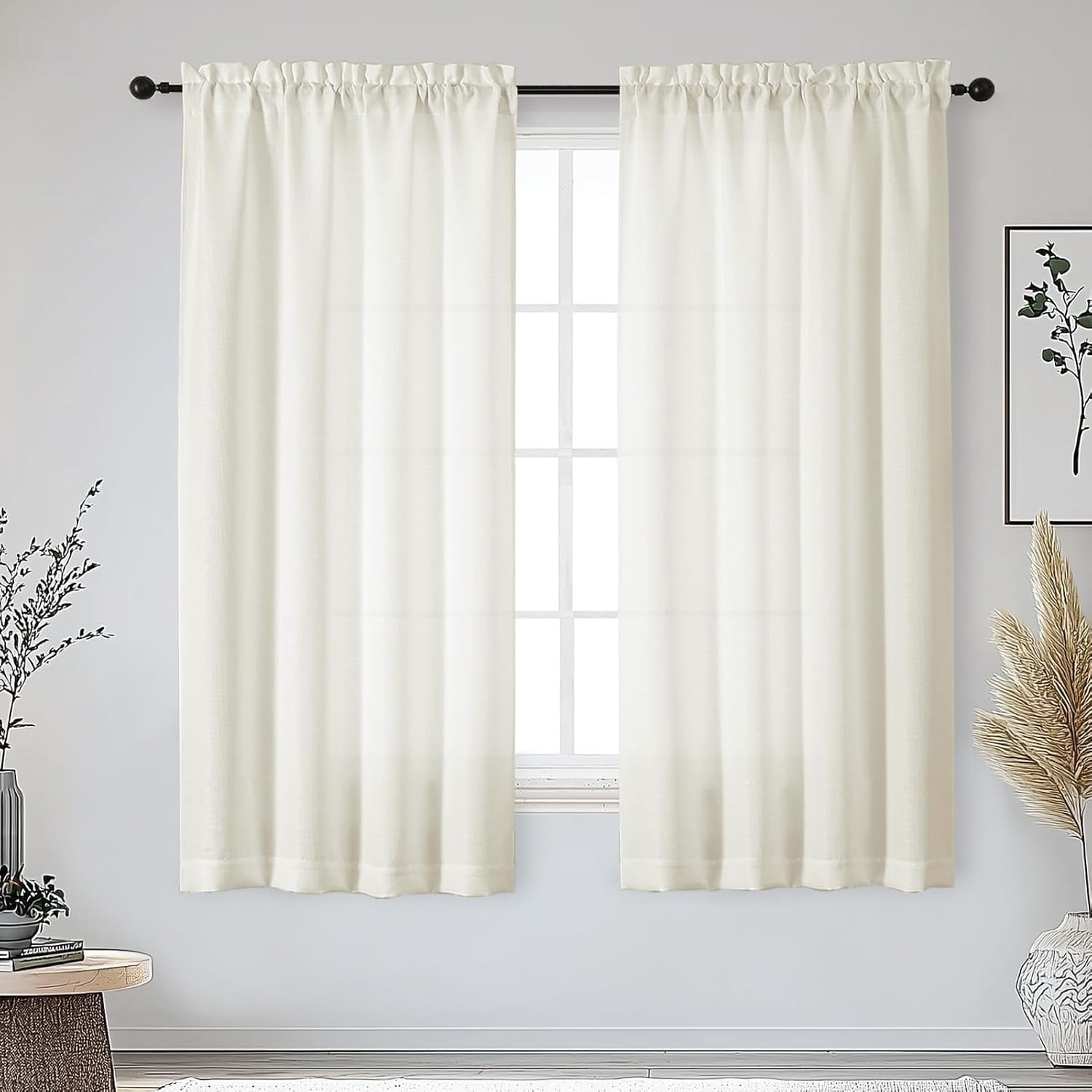 PHYSUN-Bob Ivory Linen Curtains 63 Inch Length 2 Panels Set for Living ...