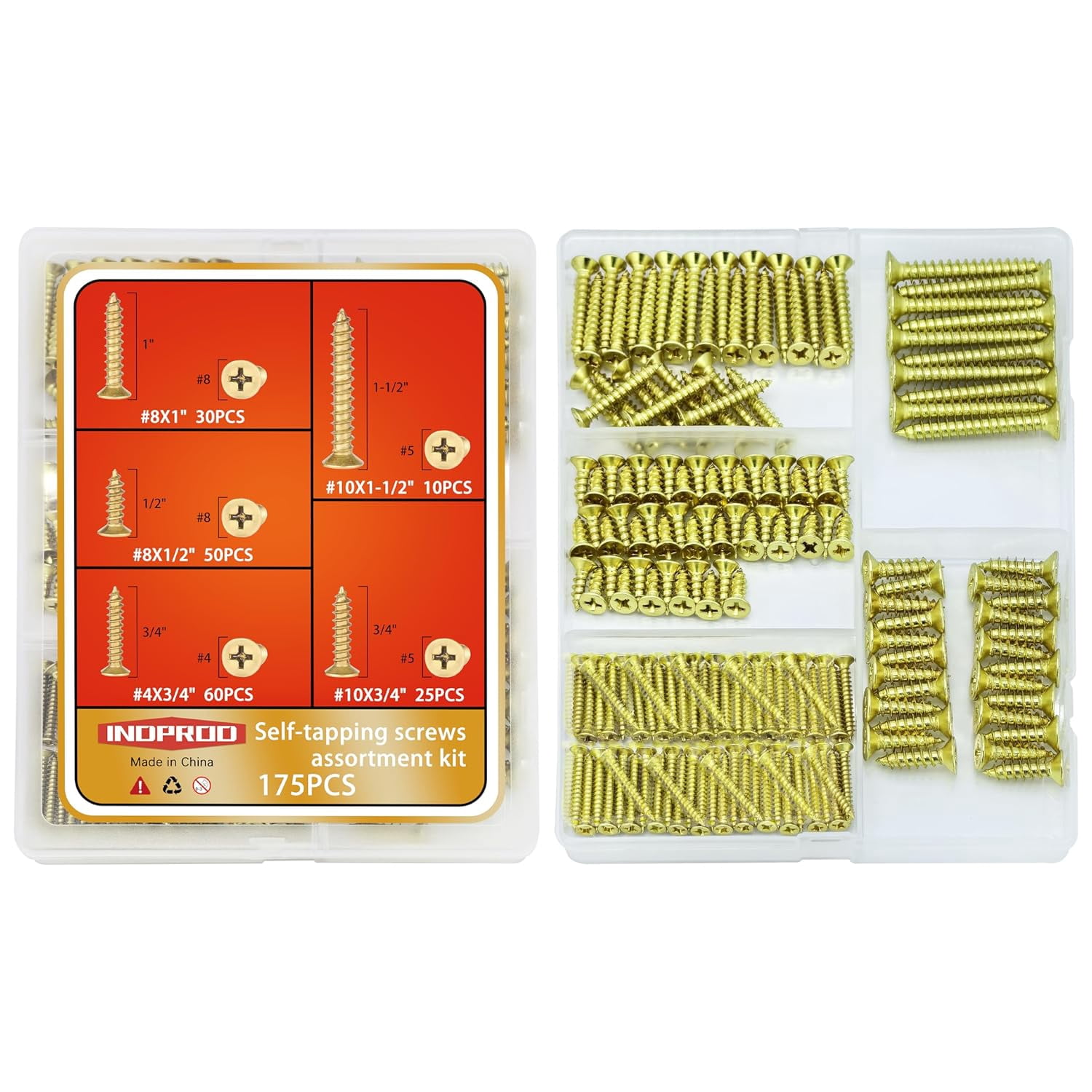 PHYSUN-Brass Plated Wood Screw Assortment Kit, Phillips Flat Head ...