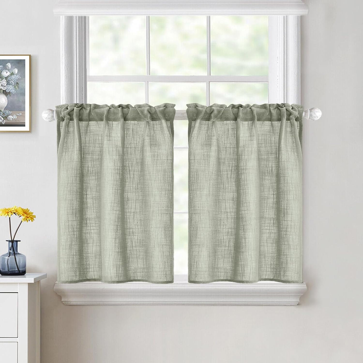 PHYSUN-Cafe Curtains 24 Inch Length Half Window Curtain Semi Sheer ...
