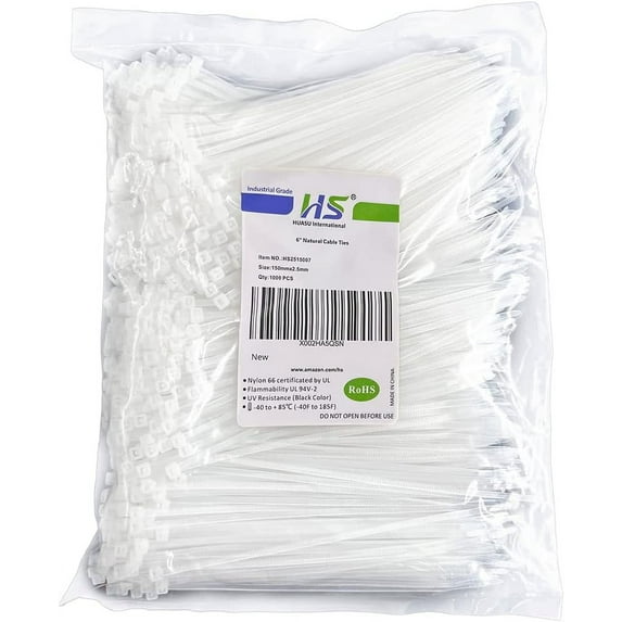 PHYSUN-Clear Zip Ties 6 Inch Small (Bulk 1000 Pack) 18 LBS Self Locking ...