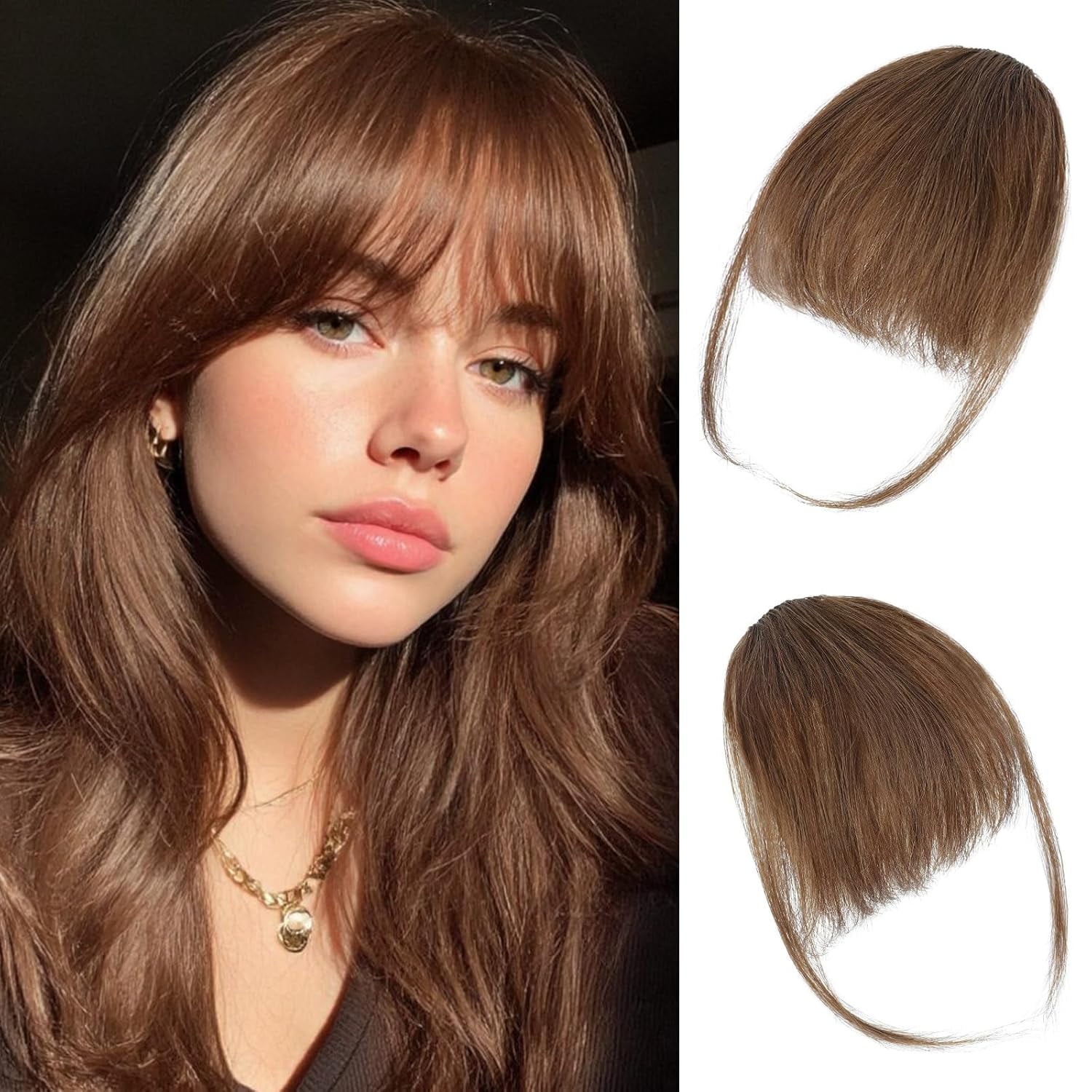 PHYSUN-Clip in Bangs, 100% Real Human Hair Medium Brown Fake Bangs Clip ...
