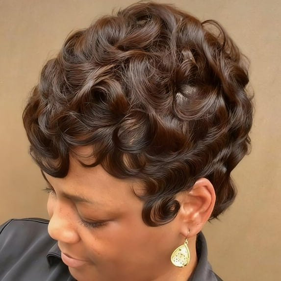 PHYSUN-Dark Brown Short Pixie Cut Wigs for Black Women Short Wigs for ...