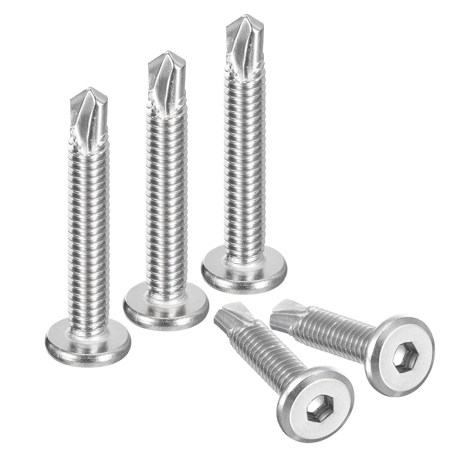 PHYSUN-Hex Socket Self Tapping Screws, 1/4 x 1-5/8" 410 Stainless Steel ...