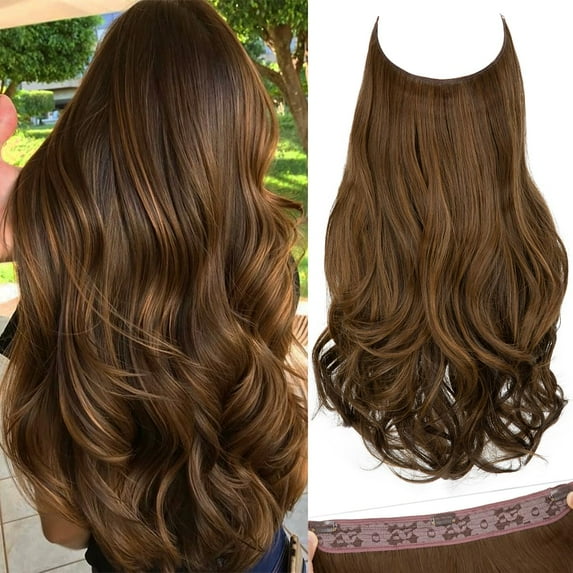 PHYSUN-Invisible Wire Hair Extensions with 3 Clips Long Wavy Curly ...