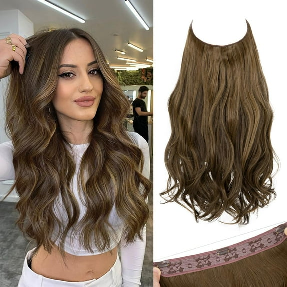 PHYSUN-Invisible Wire Hair Extensions with 3 Clips Long Wavy Curly ...