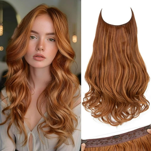 PHYSUN-Invisible Wire Hair Extensions with 3 Clips Long Wavy Curly ...