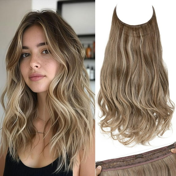 PHYSUN-Invisible Wire Hair Extensions with 3 Clips Long Wavy Curly ...