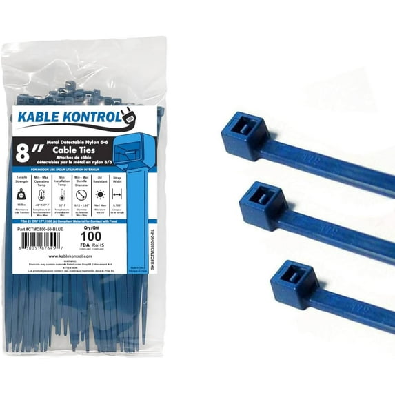 PHYSUN-Kable Kontrol Metal Detectable Blue Zip Ties 100 Pcs 8 Inch, 50 ...
