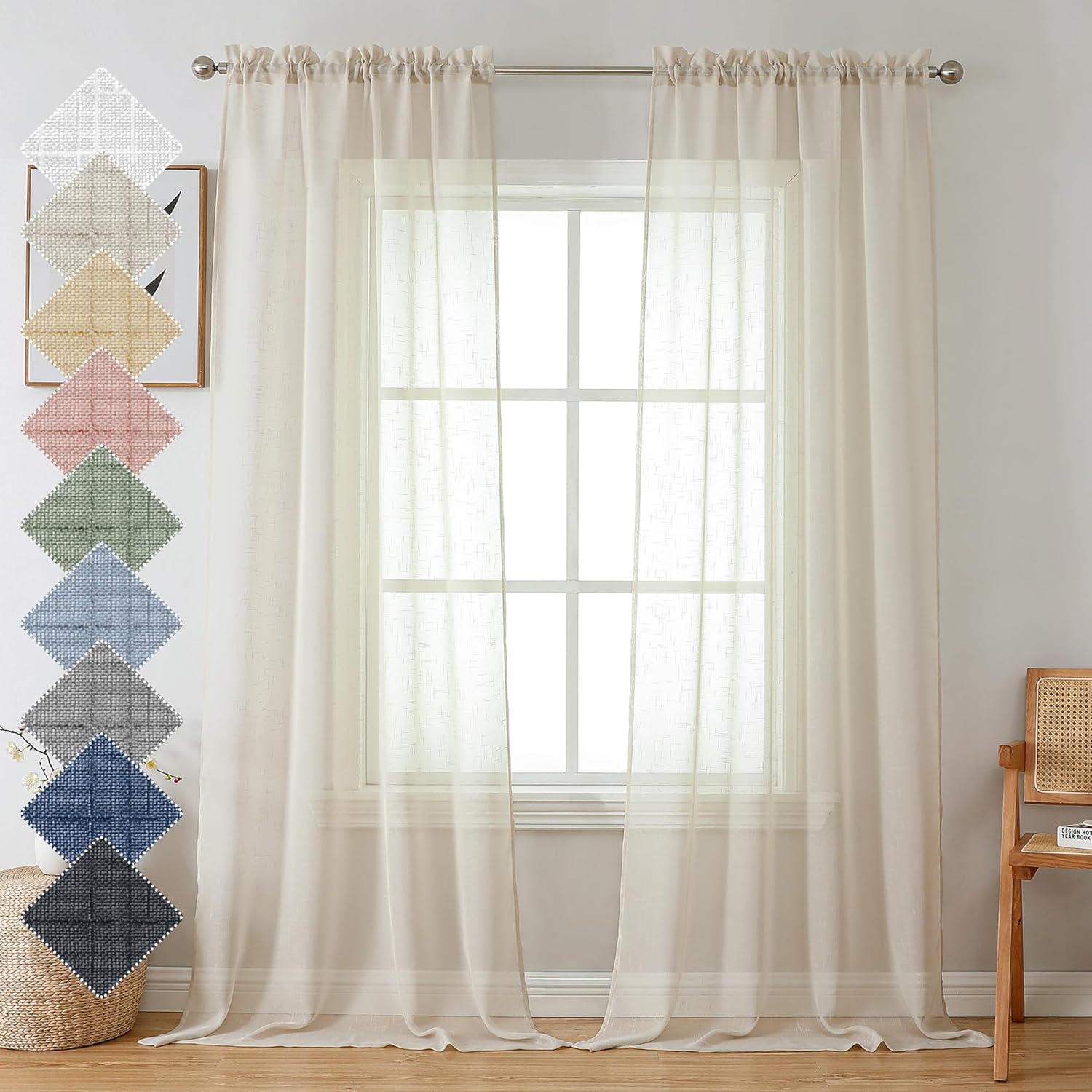 PHYSUN-Kirei Farmhouse Sheer Curtains Flax Textured for Living Room ...