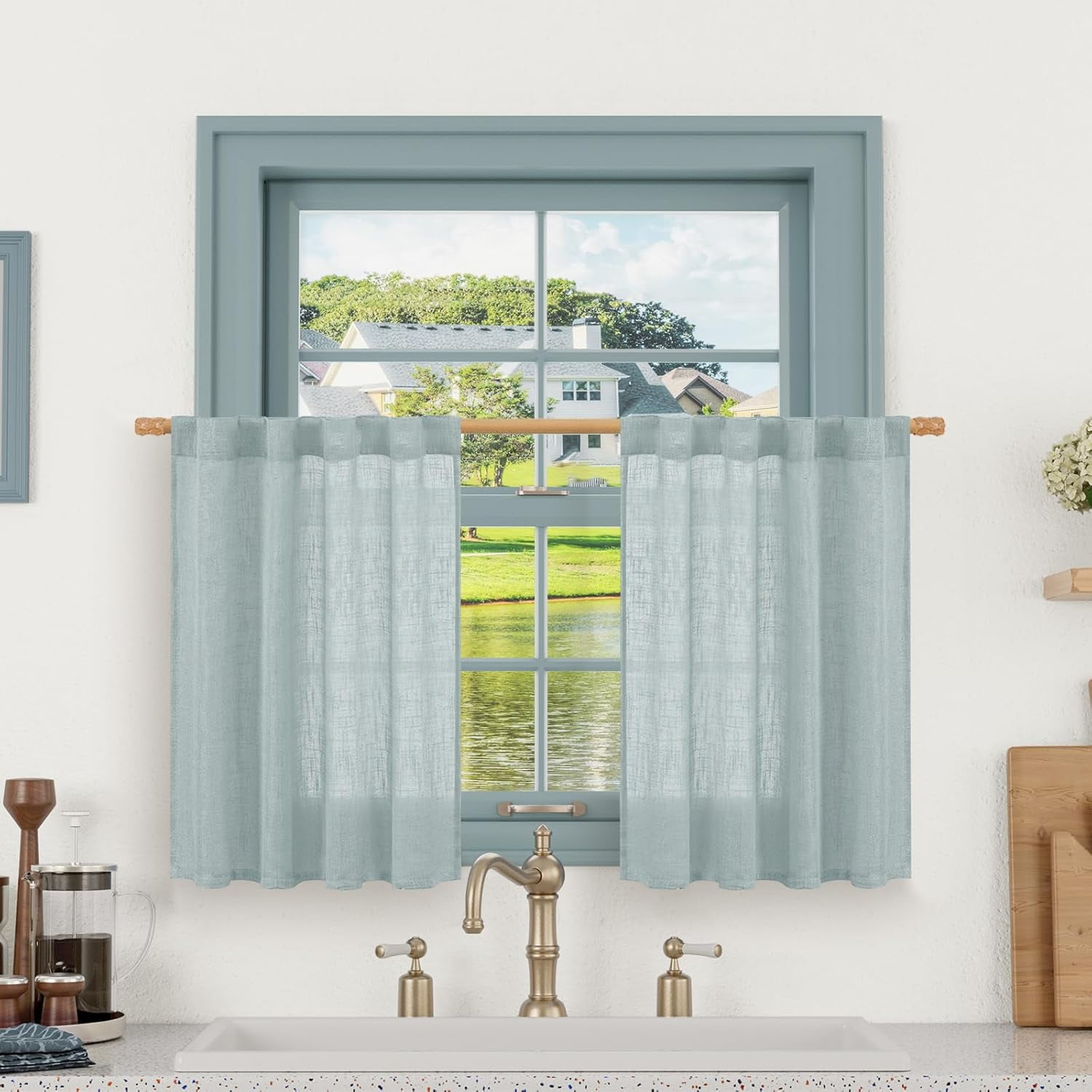 PHYSUN-Light Filtering Linen Curtains 24 Inch Length 2 Panels, Semi ...