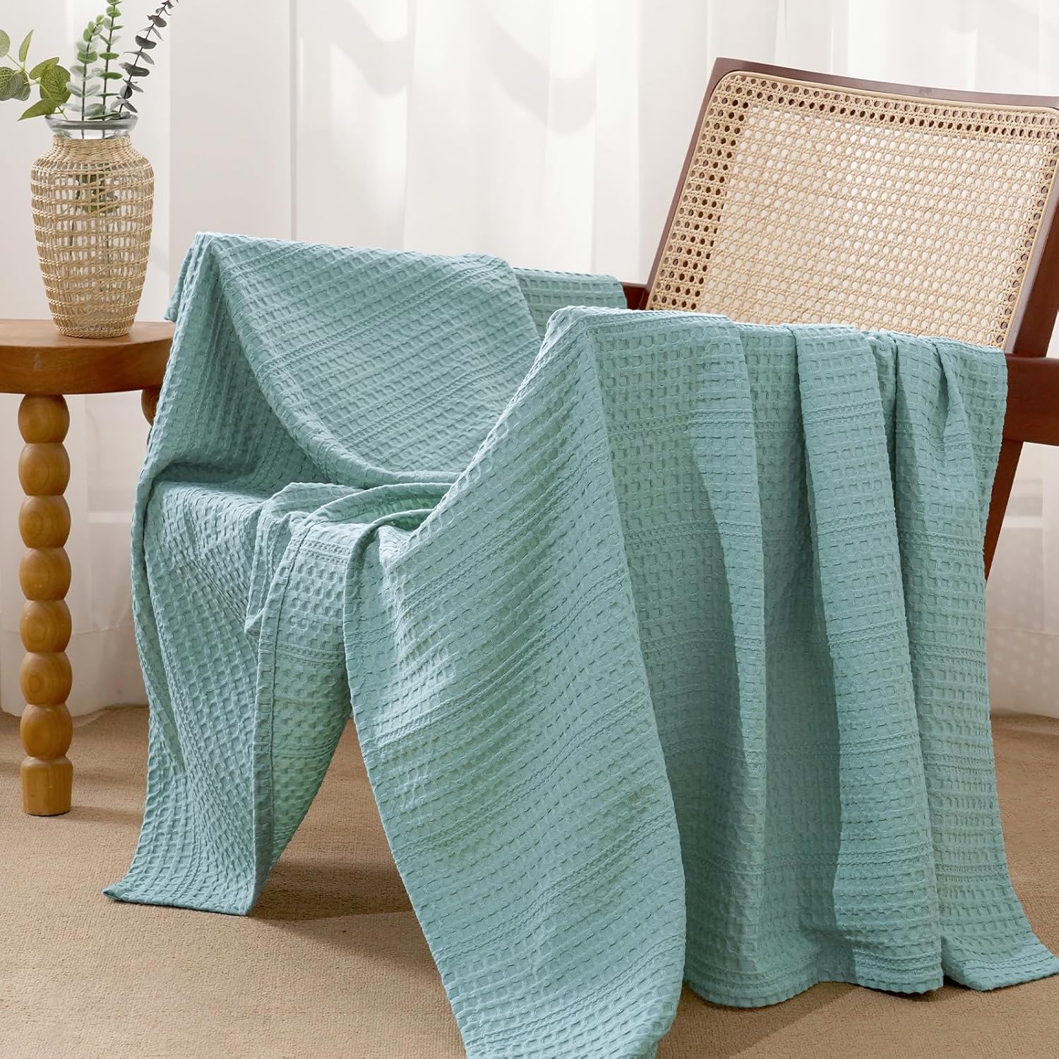 PHYSUN-Lightweight Waffle Weave Throw Blanket 50"x 60", Soft Woven ...
