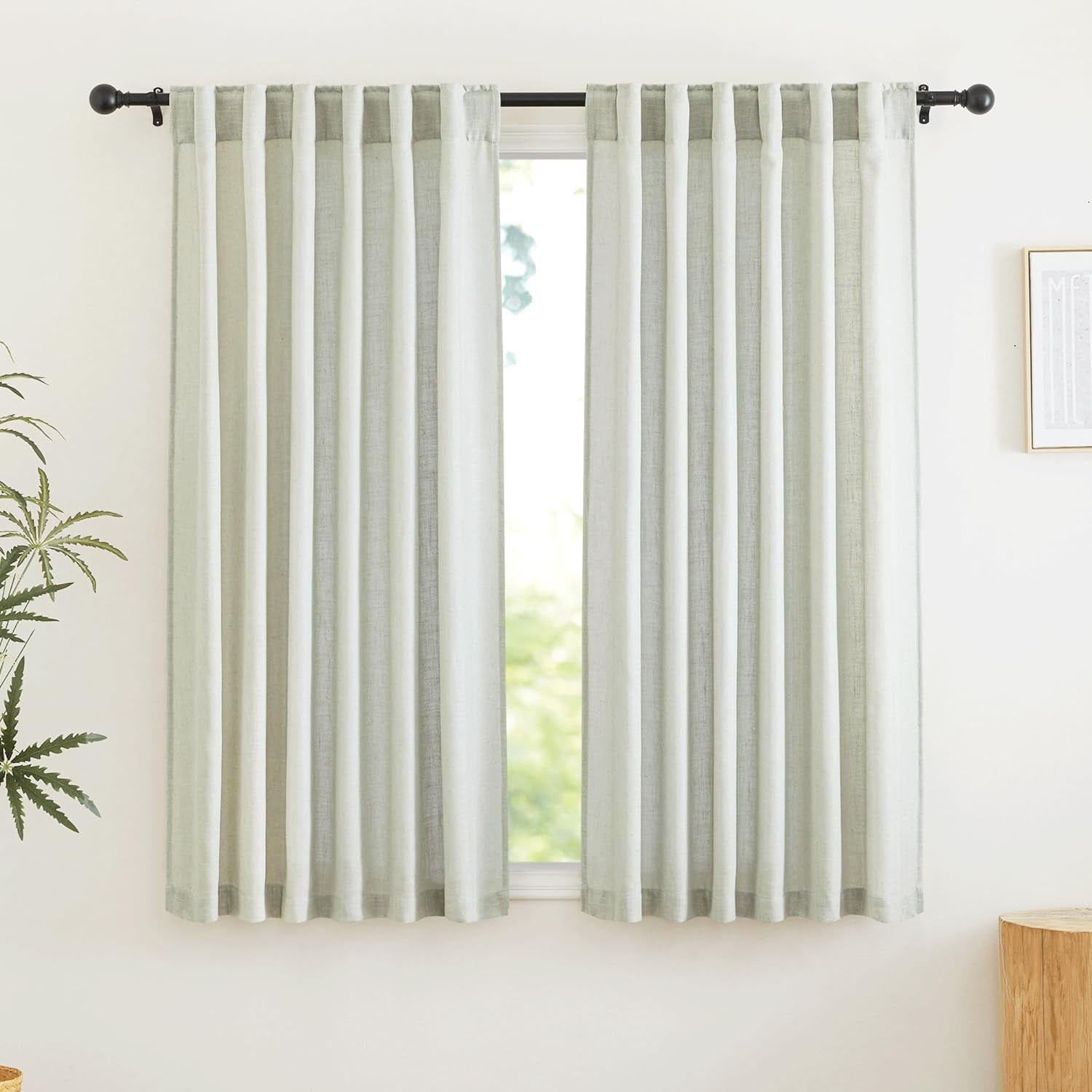 PHYSUN-Linen Kitchen Curtains - Back Tab Natural Soft Texture Light ...