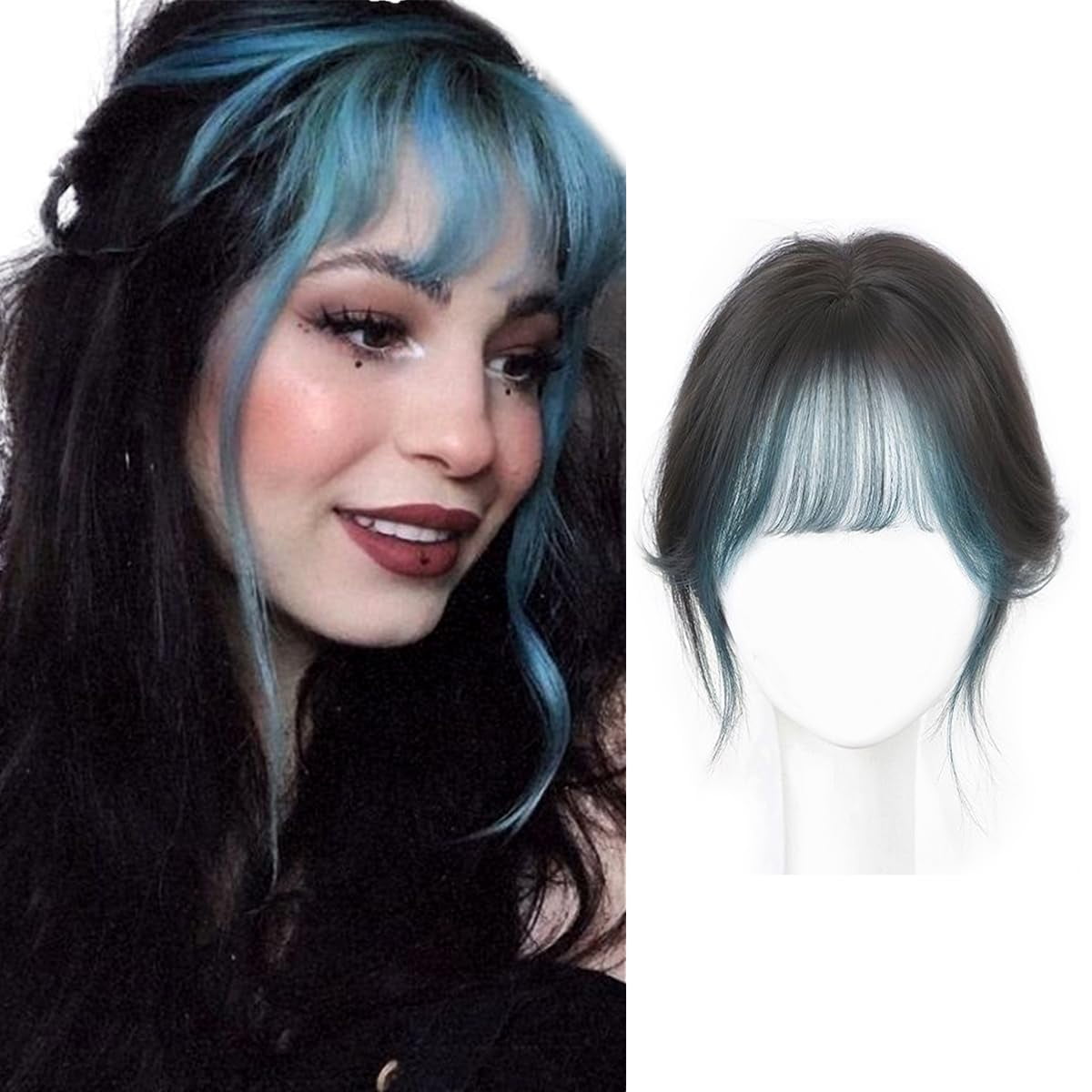 PHYSUN-Long Hair Topper with Bangs, 3D French Bangs Topper Black with ...