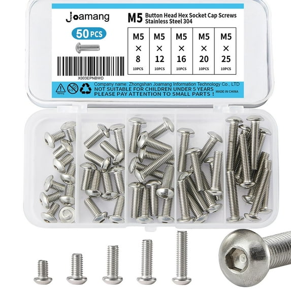 PHYSUN-M5 x 8mm 12mm 16mm 20mm 25mm Button Head Socket Cap Screws Bolts ...
