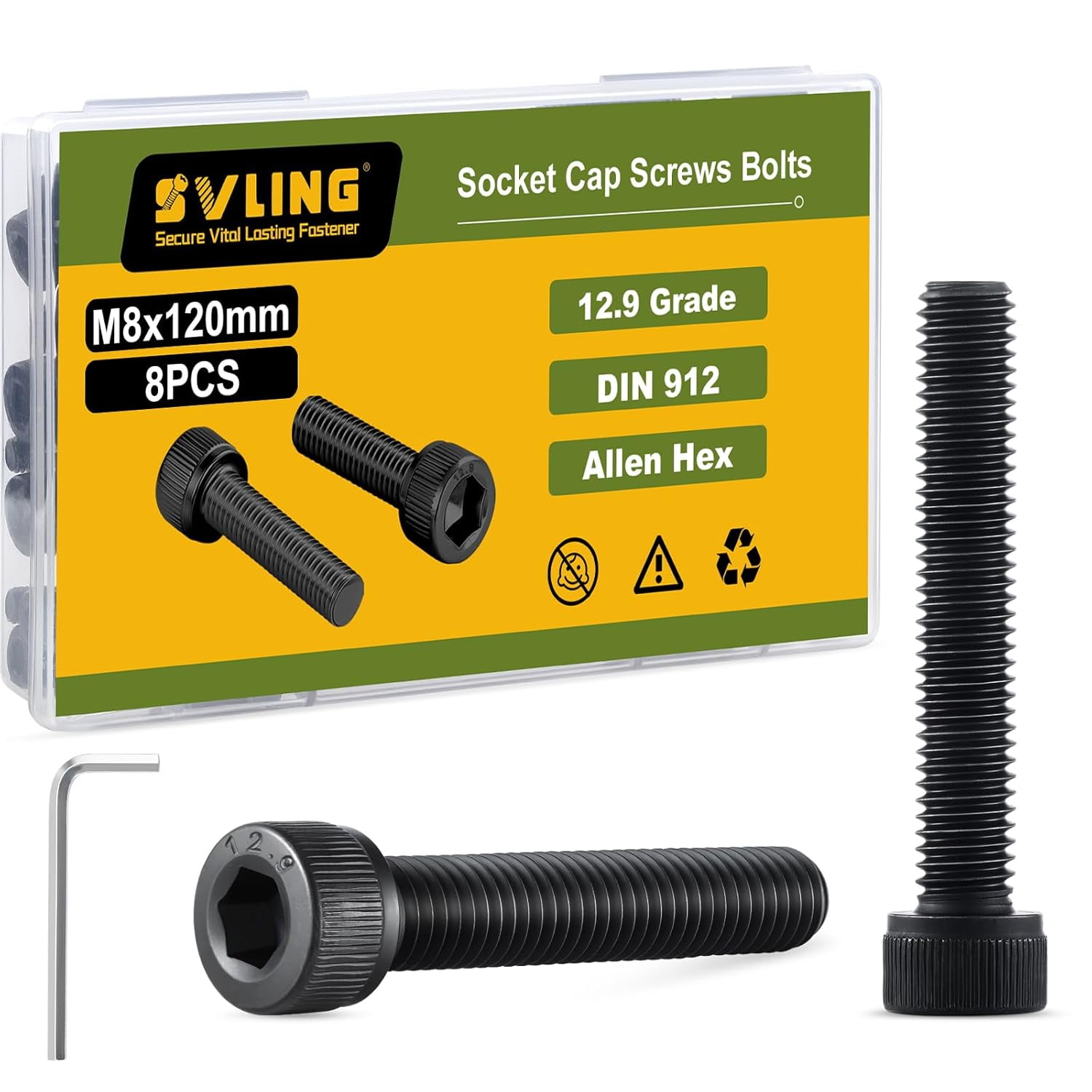 PHYSUN-M8-1.25 x 120mm Bolt, 8PCS M8 Hex Socket Head Cap Screws Bolts ...