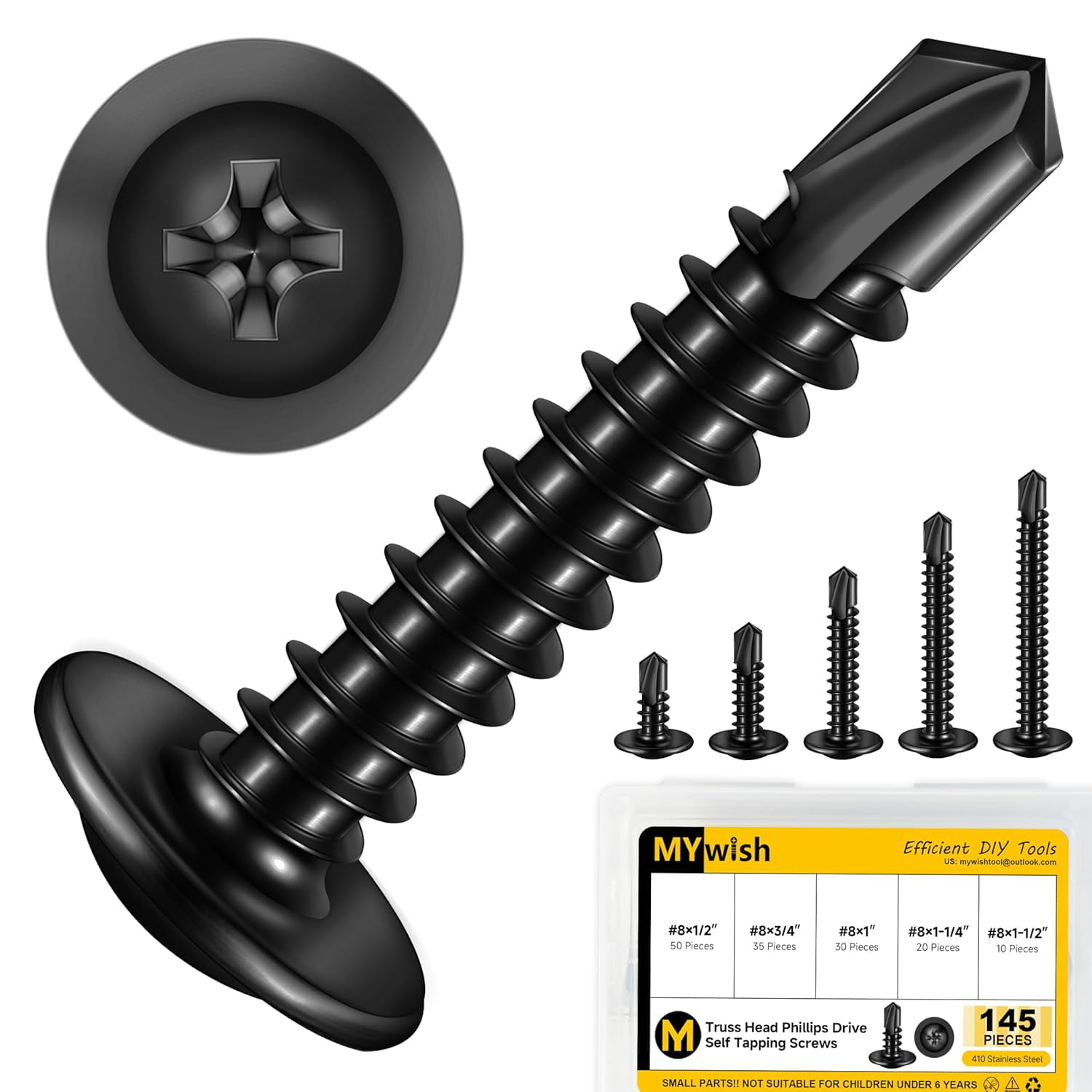 PHYSUN-Mywish 145 Pieces #8 Self Tapping Screws Assortment Kit for ...