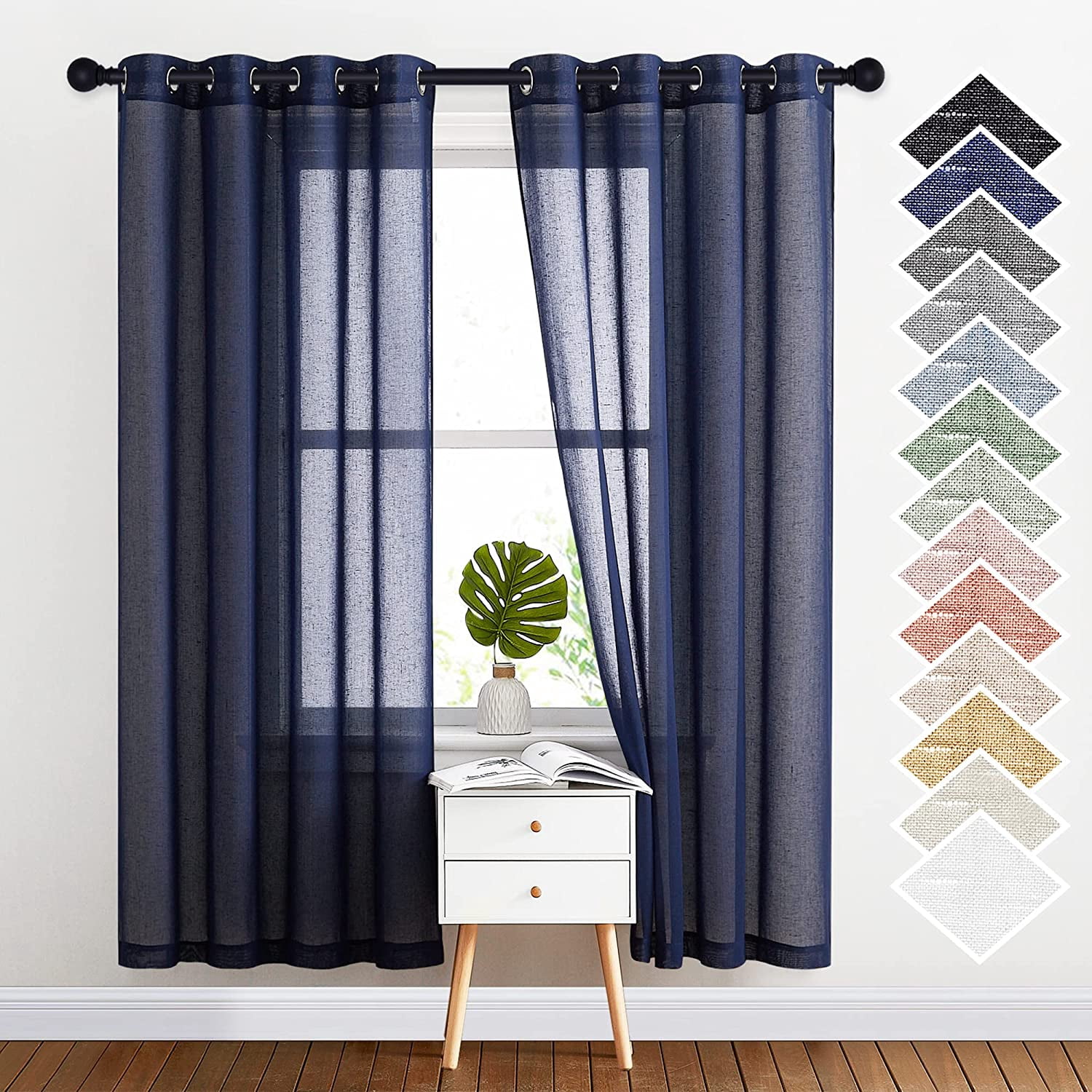 PHYSUN-Natural Open Linen Weave Flax Textured Sheer Window Curtains ...