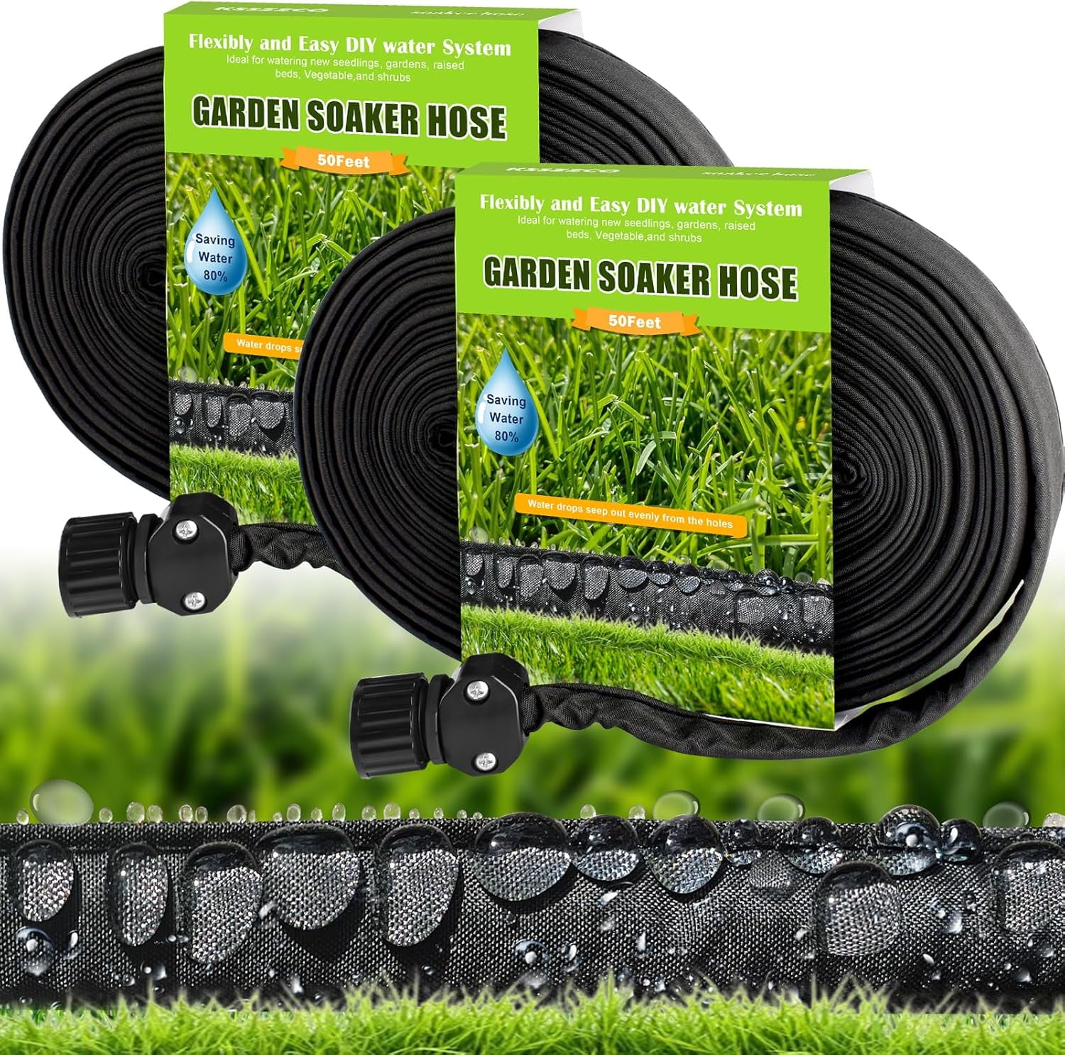 PHYSUN-Upgraded Flat Soaker Hose 100 FT for Garden Beds, 50 FT 2 Packs ...