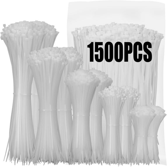 PHYSUN-White Zip Ties Assorted Size 1500 Pack, 4+6+8+10+12 Inch, Self ...