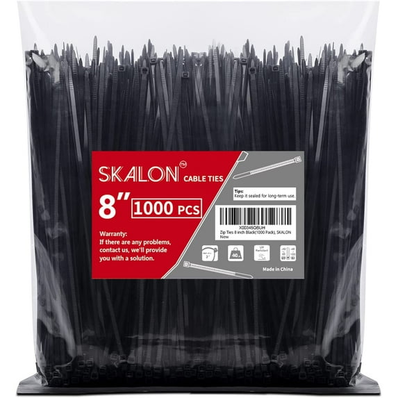 PHYSUN-Zip Ties 8 inch (1000 Pack), 40lbs Tensile Strength, Black Cable ...
