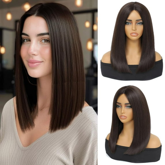 PHYSUN-brown Bob Wigs Glueless Straight Wigs For Women Synthetic Heat ...