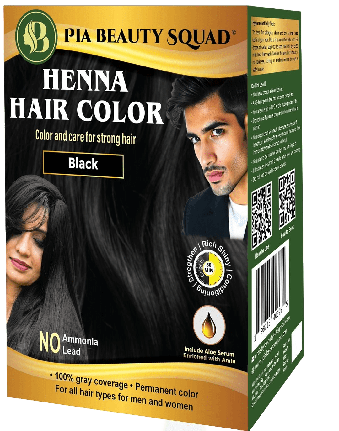 PIA Beauty Herbal Henna Hair Color Kit – Black – 30 Min Ayurvedic Hair ...