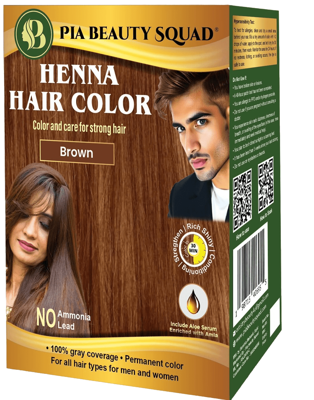 PIA Beauty Herbal Henna Hair Color Kit – Brown – 30 Min Ayurvedic Hair ...