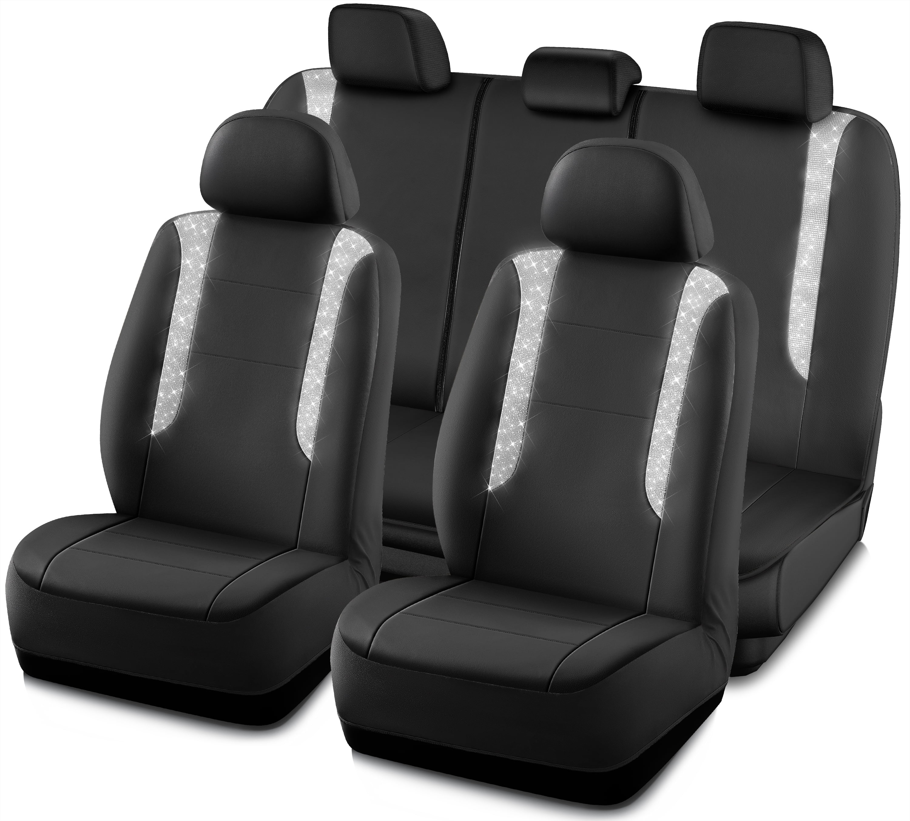 PIC AUTO Car Seat Covers - Sparkly Black Leather with Bling Glitter ...