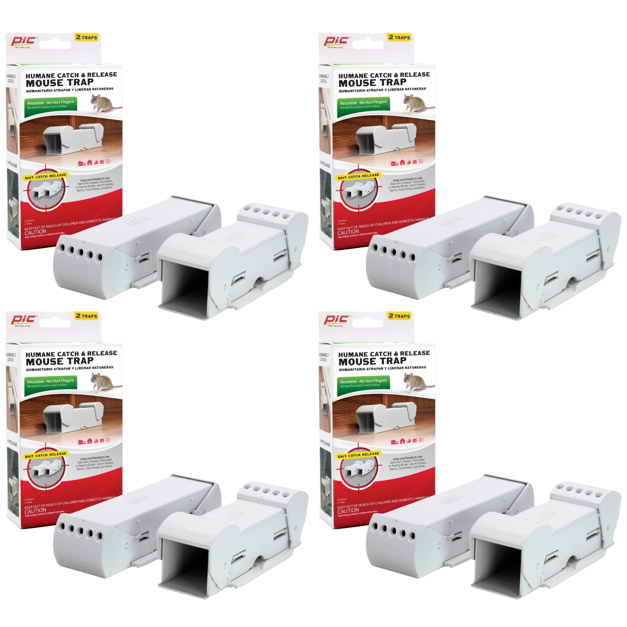 PIC Humane Catch and Release Mouse Traps, 7.5 x 0.75 inches, 2 Count, 4 ...