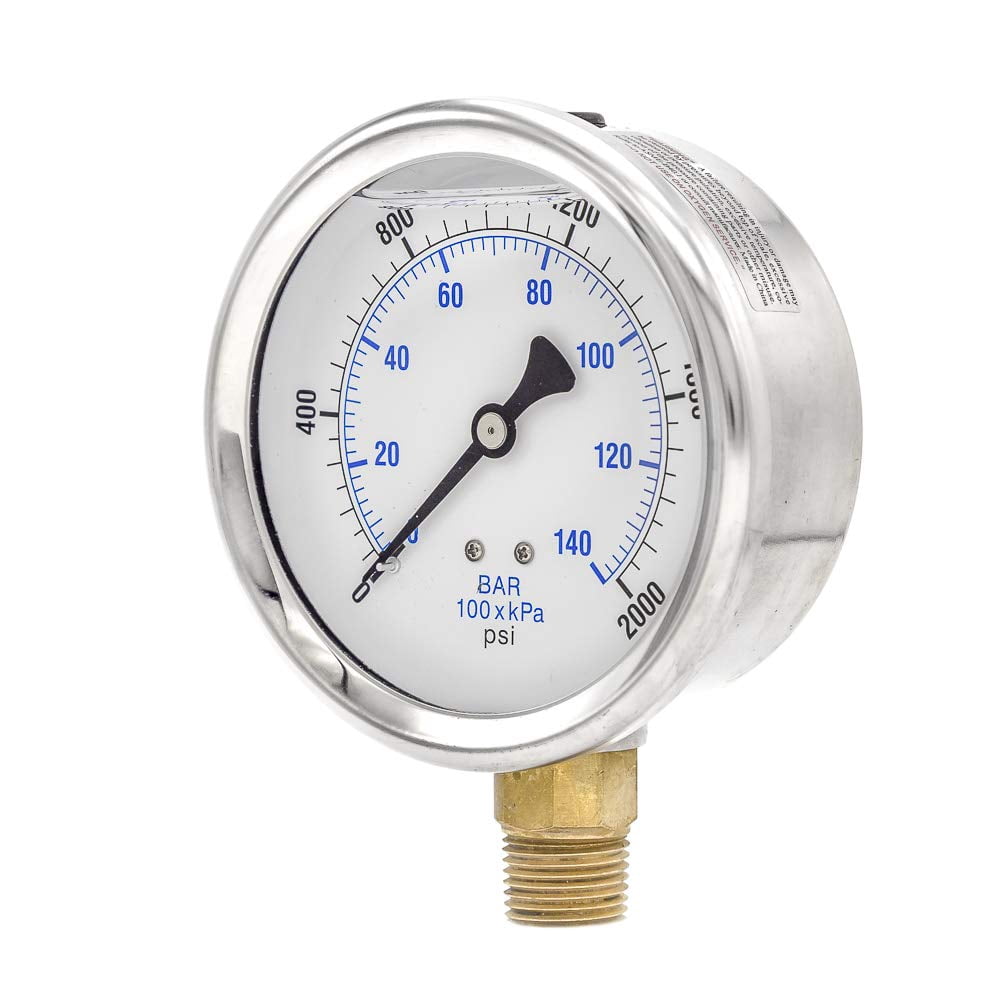 PIC Gauges 201L-402O Bottom Mount Glycerine Filled Pressure Gauge w/ SS ...