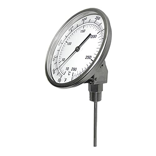 PIC Gauges B3A2-MM SS Case Bimetal Thermometer, 316 SS Stem, Adjustable Angle Connection, 3 ...