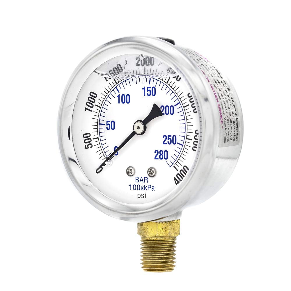 PIC Gauges PRO-201L-254Q 0-4000 PSI Pressure Gauge, 2 1/2" Dial, 1/4 ...