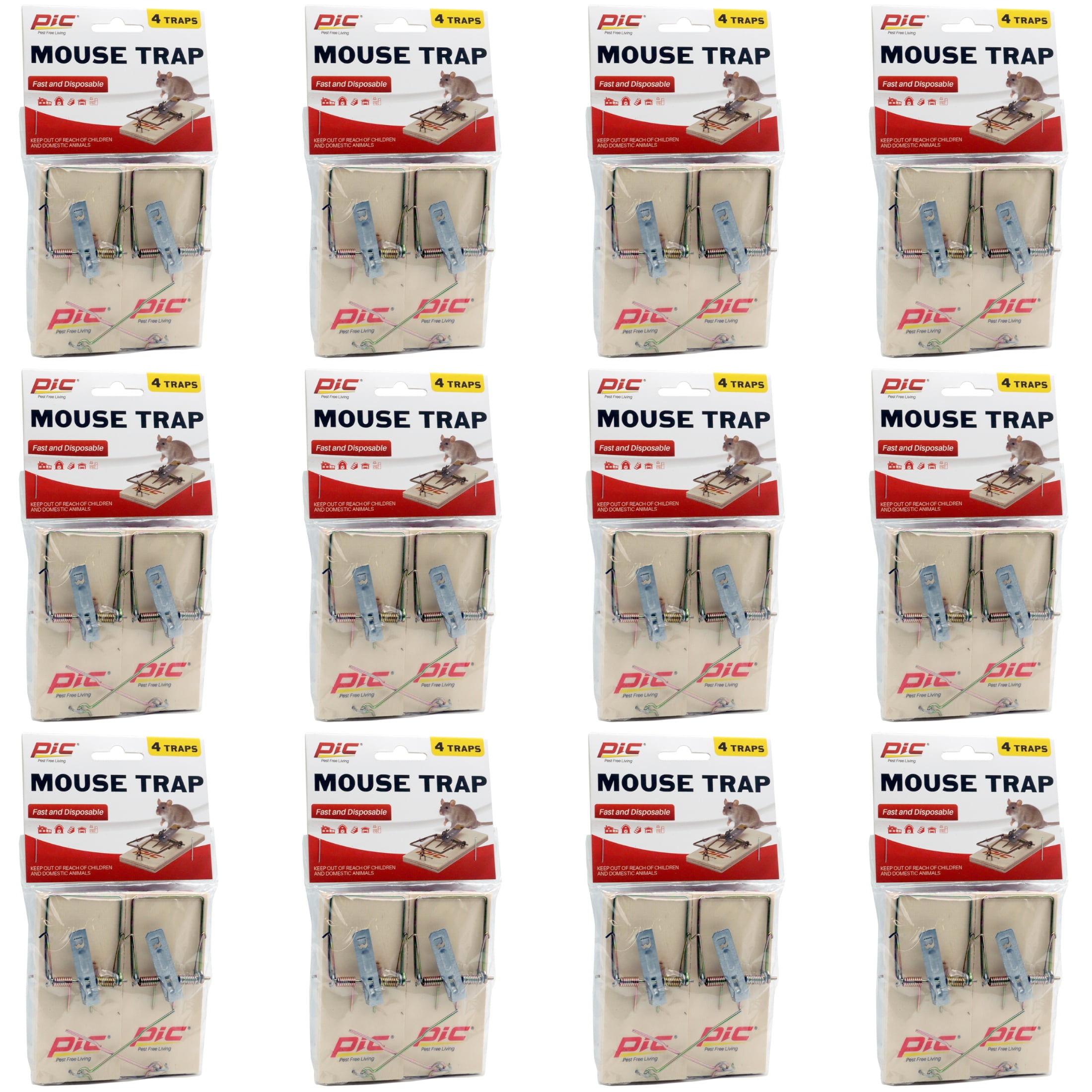 PIC Metal Padel Wood Mouse Traps, 4 Count, 12 Pack - 48 Traps Total ...