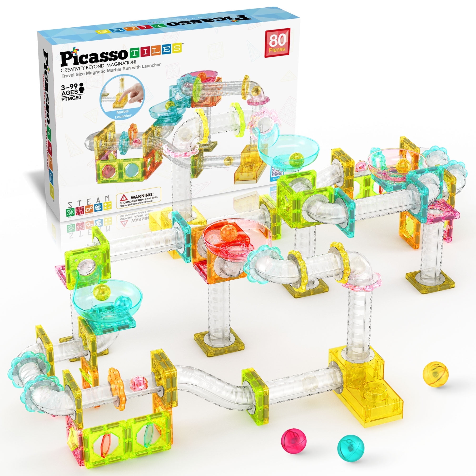 PICASSO-TILES 80 PC Mini Marble Race Track Building Blocks & Magnetic ...