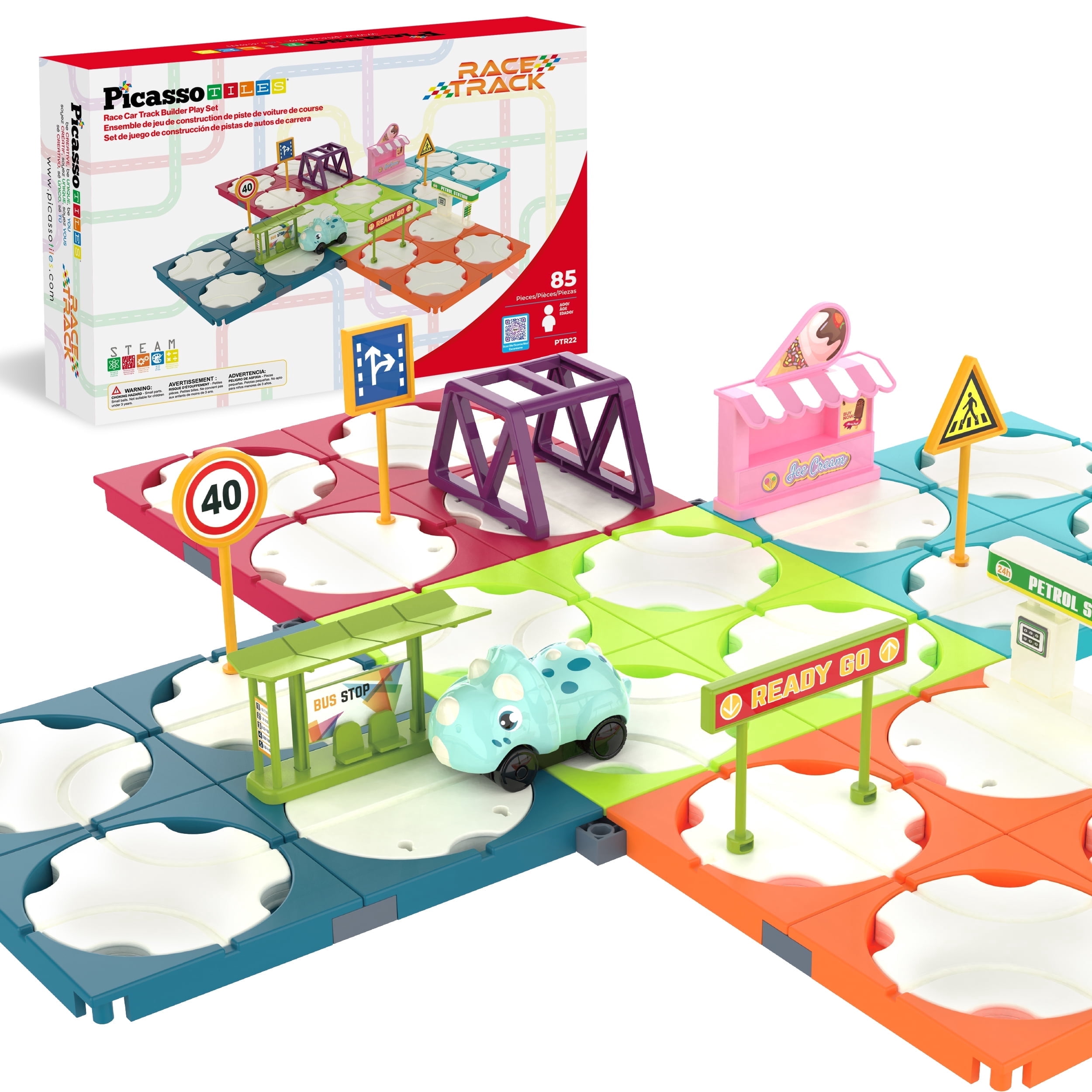 PicassoTiles Race Car Track Magnetic Tiles for Kids – 85PCS STEM ...