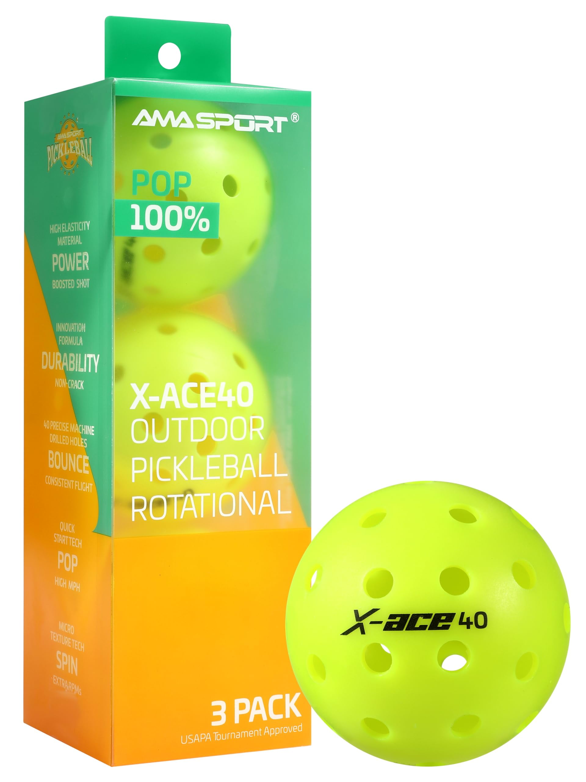 PICKLETECH AMA Sport X-ACE Pickleballs - 40 Hole Outdoor Pickleball ...