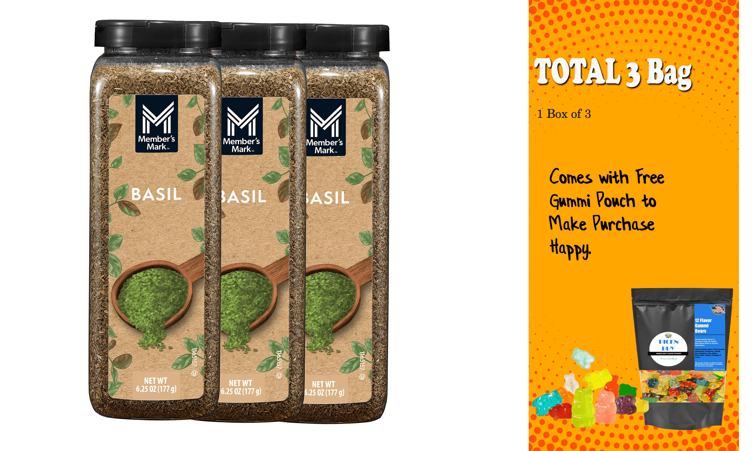 PICKN BUY Dried Basil Leaf, 6.25 oz.3pk - Free PICKN BUY Gummies ...