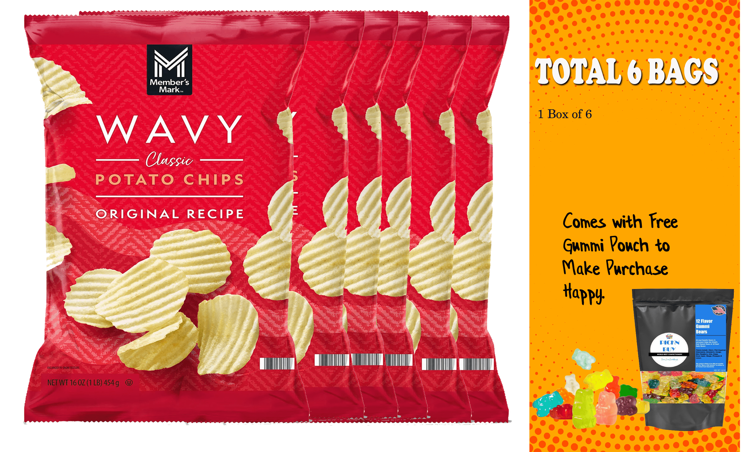 PICKN BUY Wavy Potato Chips, 16 oz. 6pk - Walmart.com